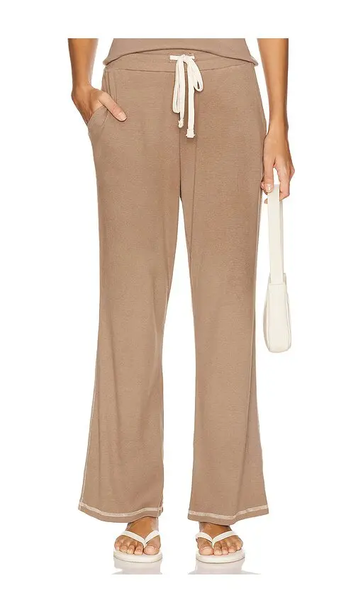 Sundry Rib Lounge Crop Flare - Taupe