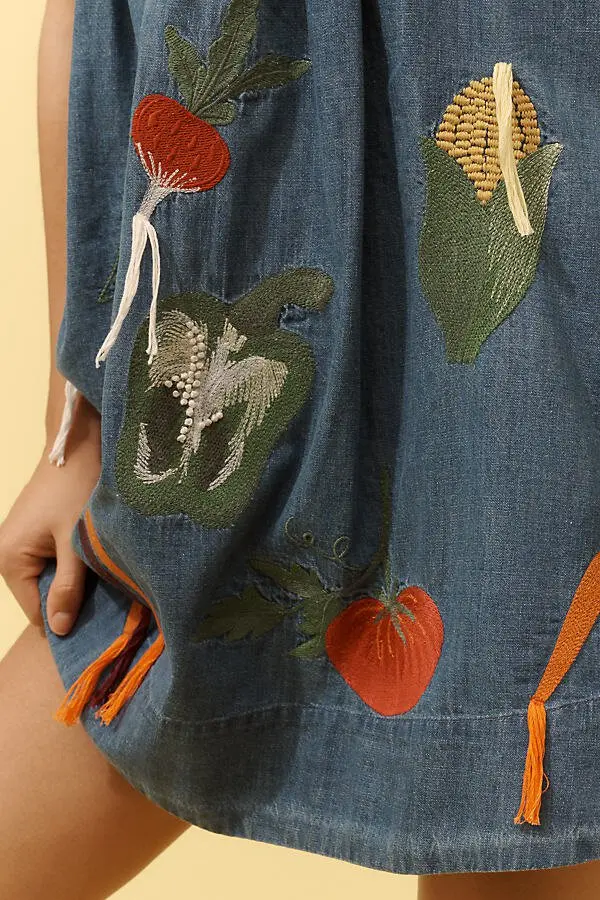 Maeve Sleeveless V-Neck Denim Mini Dress - Multicolor | Editorialist