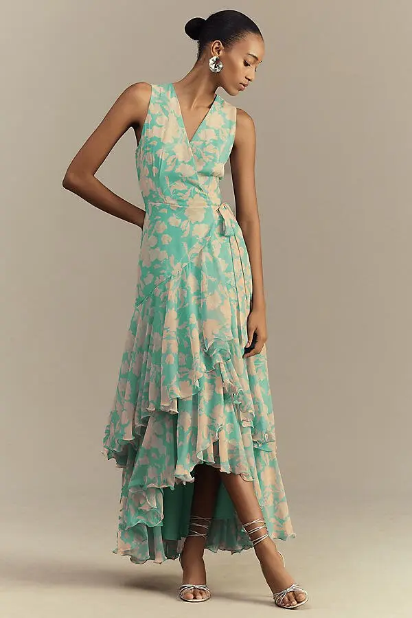 HUTCH Trity Ruffled Chiffon Wrap Maxi Dress