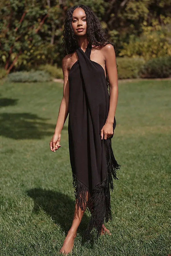 PQ Kate Fringe Cover-up Midi Dress - Black