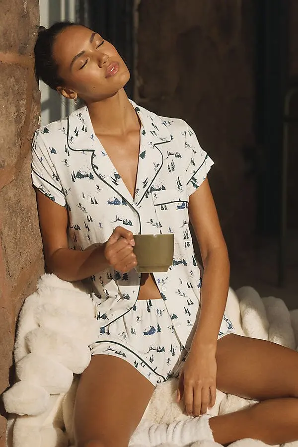 Eberjey Gisele Shortie Short Pajama Set - Ivory Pattern