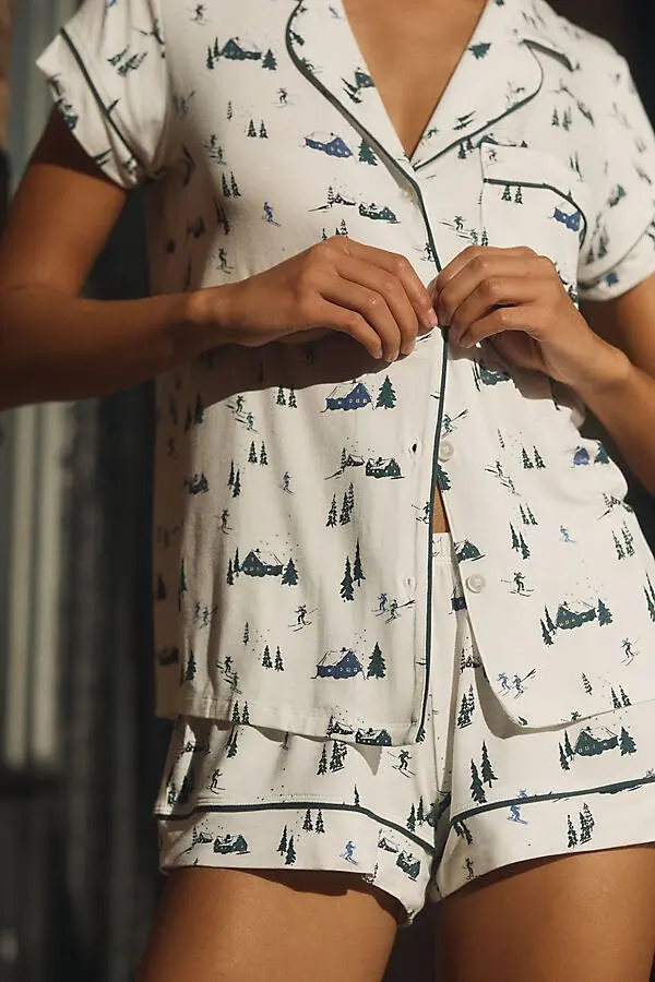 Eberjey Gisele Shortie Short Pajama Set - Ivory Pattern