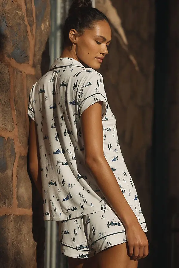 Eberjey Gisele Shortie Short Pajama Set - Ivory Pattern