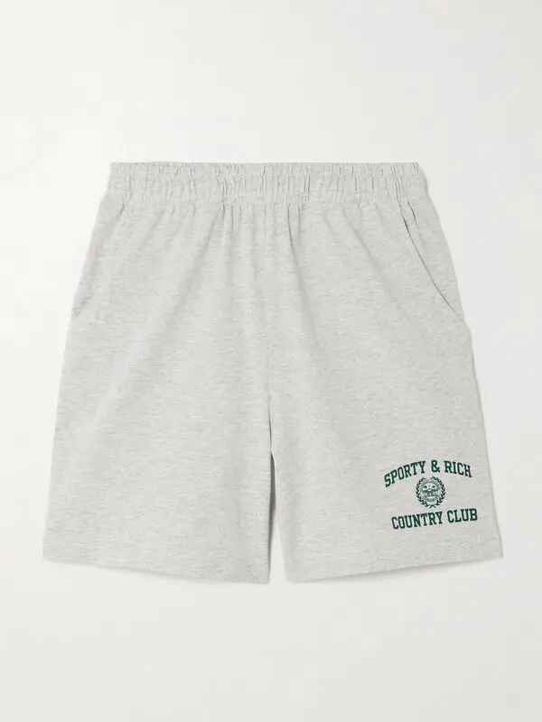 SPORTY & RICH Varsity Crest Cotton-blend Jersey Shorts - Gray