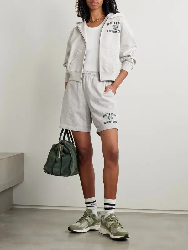 SPORTY & RICH Varsity Crest Cotton-blend Jersey Shorts - Gray