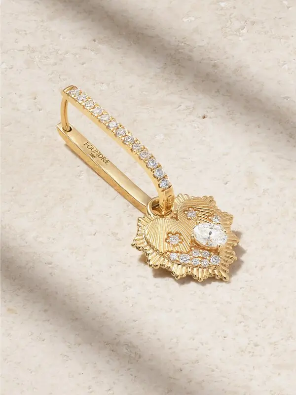 FOUNDRAE Heart Love Token Mini Medallion + Large Pave Fob 18-karat Diamond Single Earring - Gold