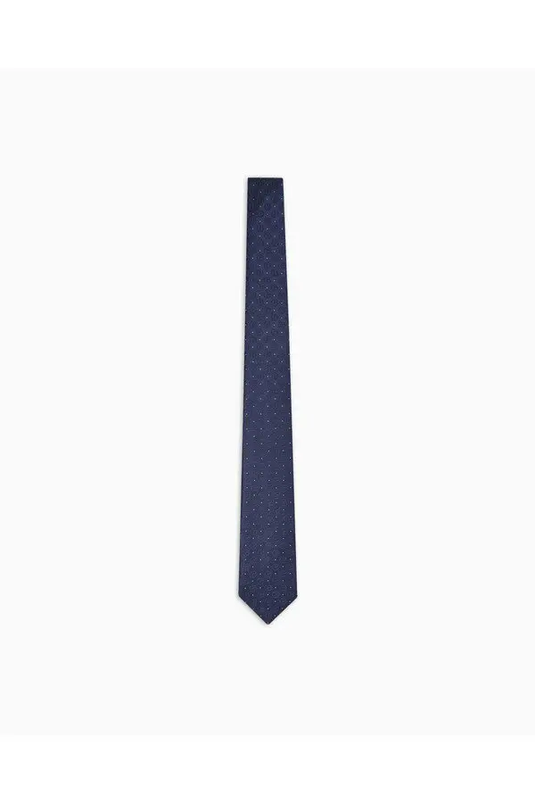 Giorgio Armani Silk Tie With Jacquard Monogram - Blue