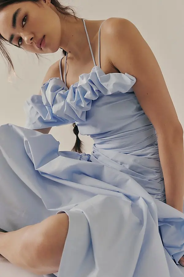 shona joy blue dress Shona Joy Oliviera Plunge Cross Back Midi Dress in Strong Blue – Coco & Lola main image 0