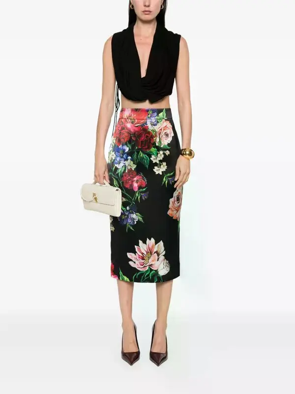 Dolce & Gabbana Floral-print Midi Skirt - Black