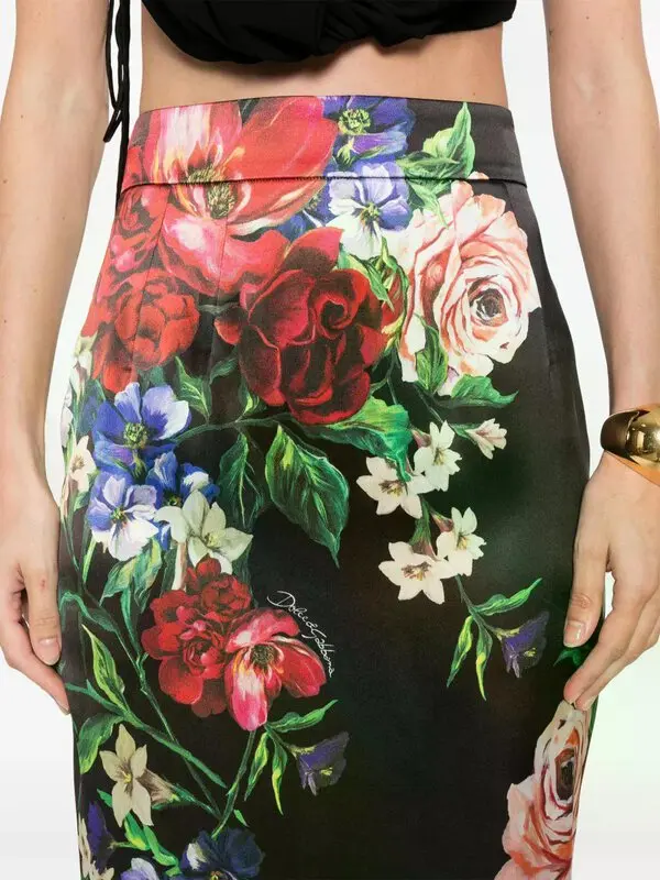 Dolce & Gabbana Floral-print Midi Skirt - Black