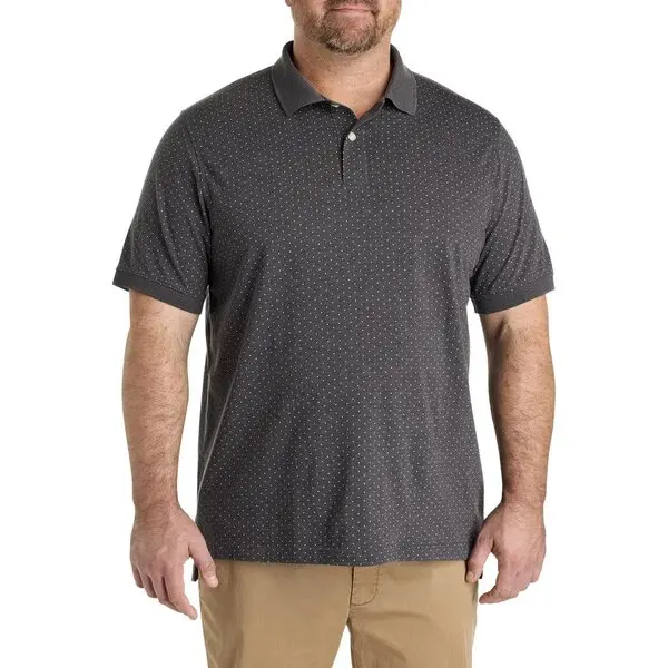 HARBOR BAY BY DXL Big & Tall Pin Dot Printed Polo Shirt - Grey Heather
