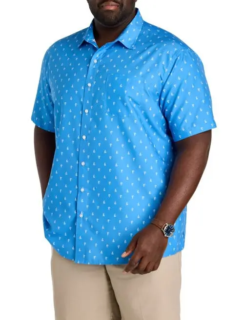 HARBOR BAY BY DXL Big & Tall Microfiber Sailboat Print Sport Shirt - Blue
