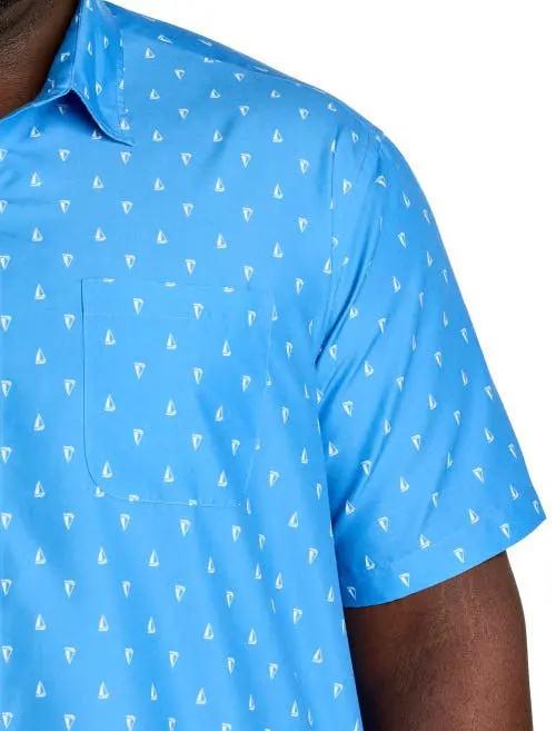 HARBOR BAY BY DXL Big & Tall Microfiber Sailboat Print Sport Shirt - Blue