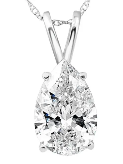 BLISS DIAMOND Certified 2 Ct Pear Lab Grown Diamond 14k Gold Pendant Necklace - 14k White Gold