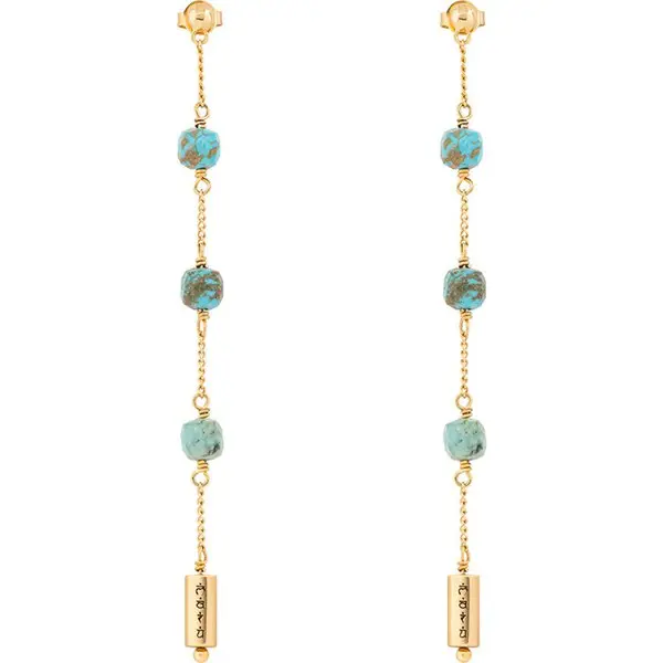KARMA AND LUCK Mantra Gold Plated Drop Earrings - Turquoise