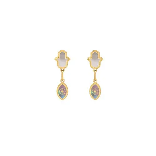 KARMA AND LUCK Hamsa & Evil Eye Mother Of Pearl Earrings - Gold/grey