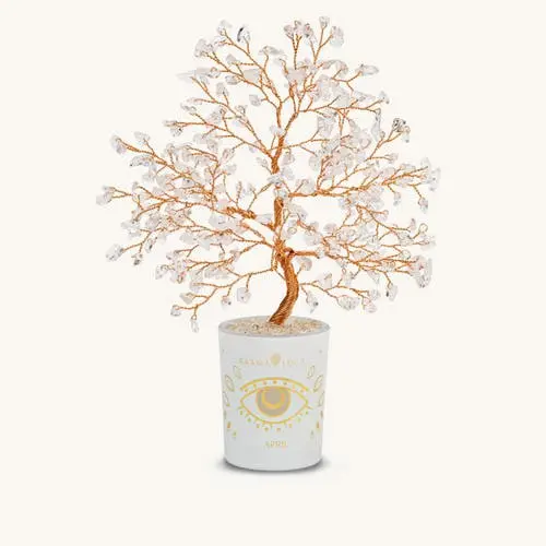 KARMA AND LUCK Amplified Dreams Crystal Quartz April Birthday Tree - White