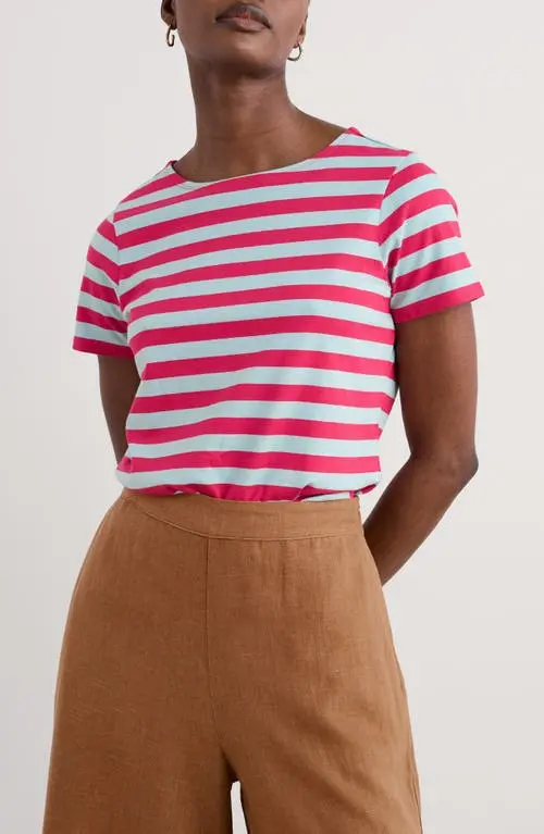 SEASALT CORNWALL Sailor Stripe Organic Cotton T-shirt - Scallion Raspberry