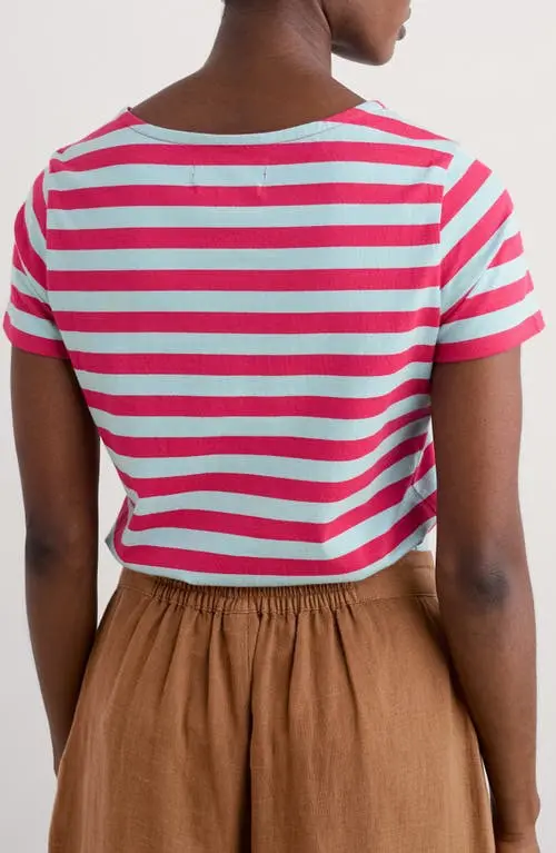 SEASALT CORNWALL Sailor Stripe Organic Cotton T-shirt - Scallion Raspberry