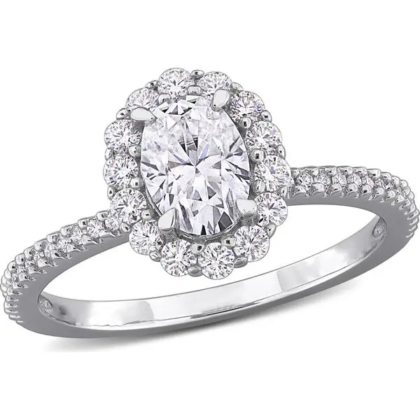 JULIANNA B. Moissanite Oval Halo Engagement Ring - Sterling Silver