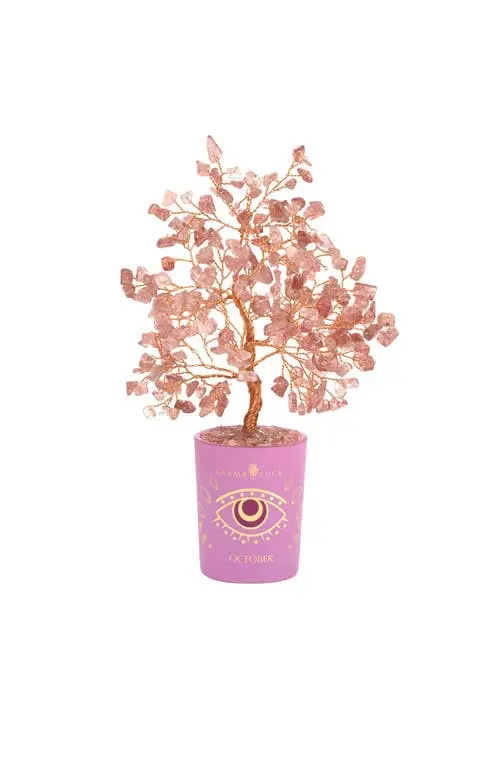 KARMA AND LUCK Tourmaline Feng Shui Crystal Tree Of Life October Birthstone Calming Presence - Pink
