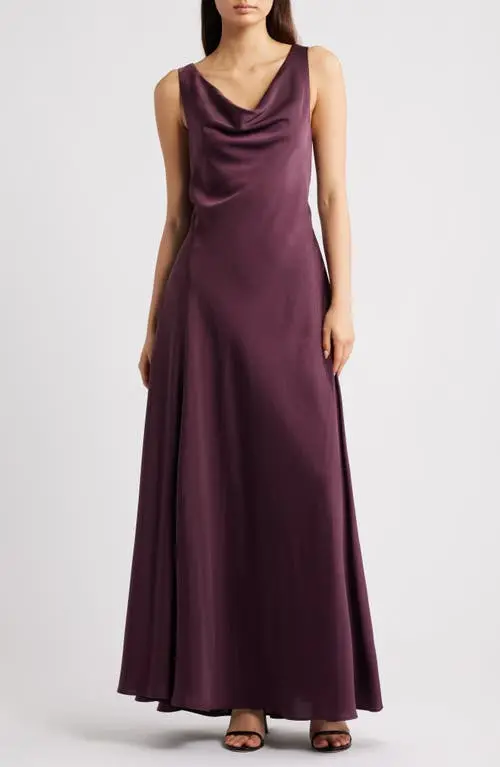 WAYF Tala Cowl Neck Satin Gown - Plum