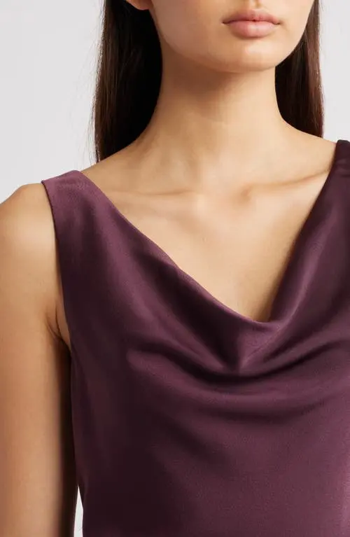 WAYF Tala Cowl Neck Satin Gown - Plum