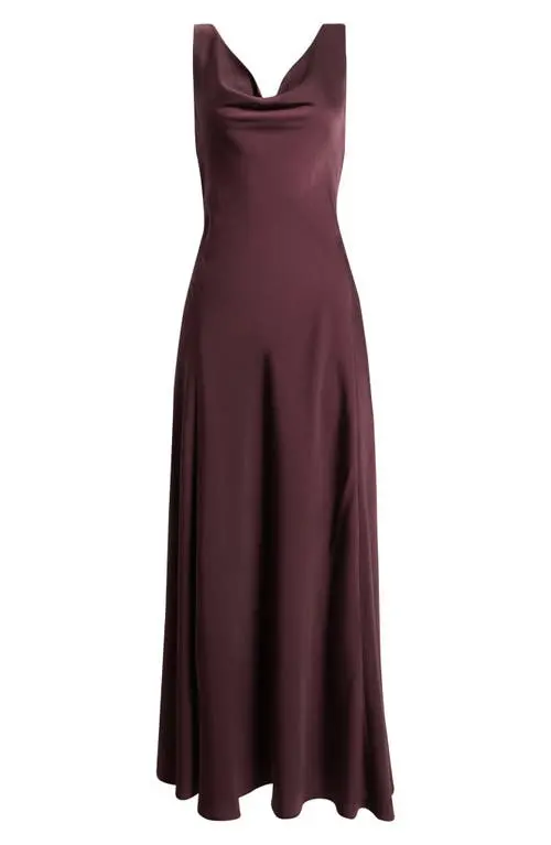 WAYF Tala Cowl Neck Satin Gown - Plum