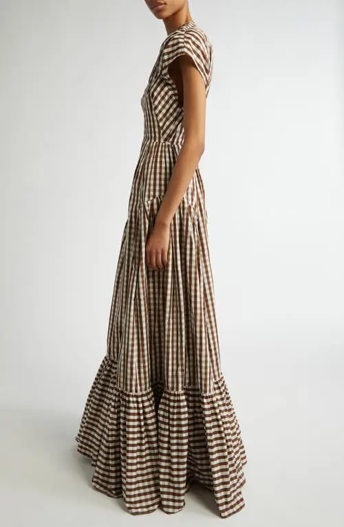 brown gingham dress long Women's Pia Dress (brown gingham) M
