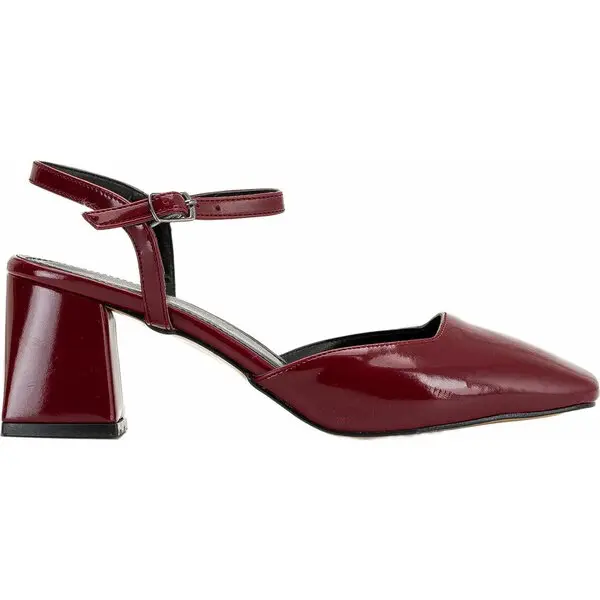 FOREVER & ALWAYS SHOES Kayla Block Heel Pumps - Red Cherry Faux Leather