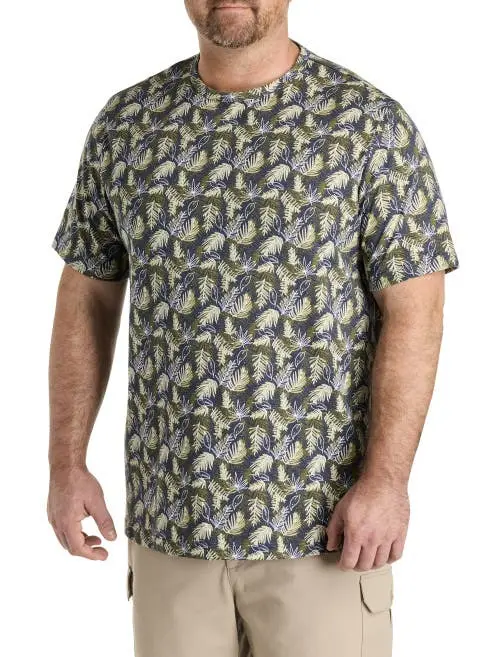 HARBOR BAY BY DXL Big & Tall Moisture-wicking Multi Leaf Print T-shirt - Sage