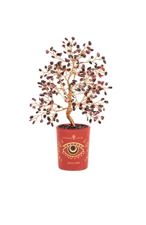 KARMA AND LUCK Garnet Feng Shui Crystal Tree January Birthstone Ambitious Spirit - Red