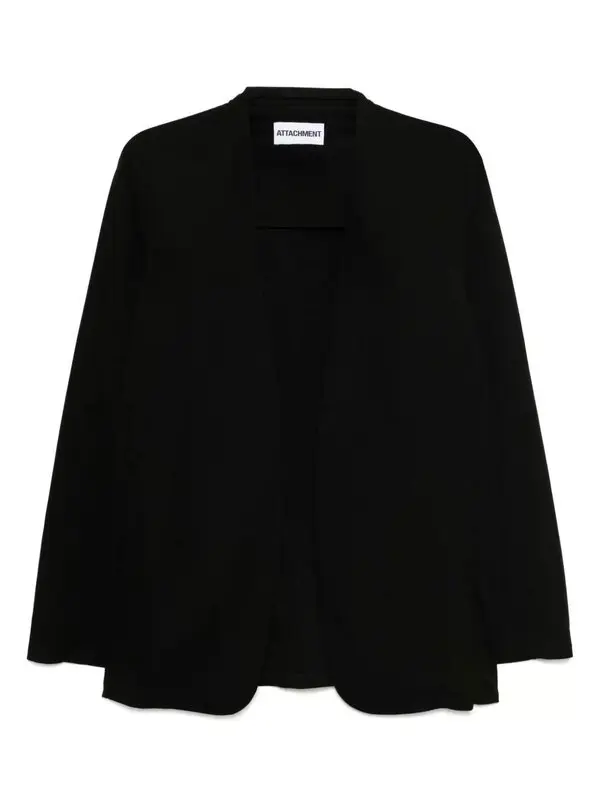 Attachment Cotton Double-face Collarless Jacket - Black
