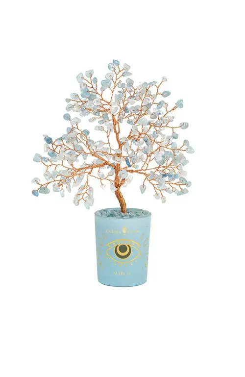 KARMA AND LUCK Aquamarine Feng Shui Crystal Tree March Birthstone Joyful Radiance - Light Blue