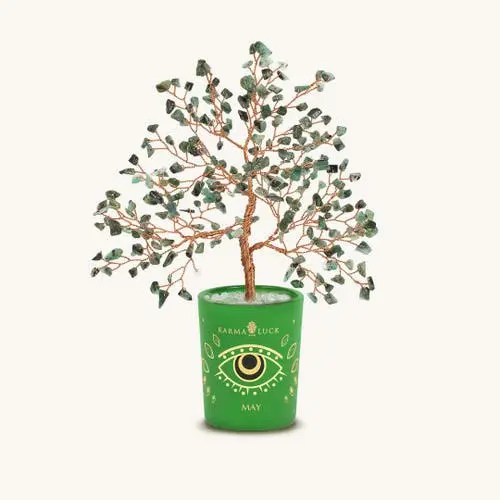 KARMA AND LUCK Emerald Feng Shui Crystal Tree Of Life May Birthstone Successful Endeavors - Green