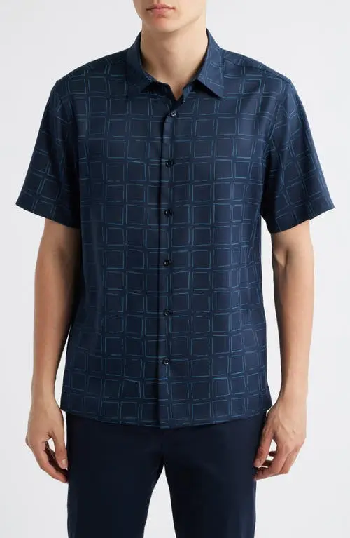 Theory Irving Grid Print Short Sleeve Lyocell Button-up Shirt - Blue Multi