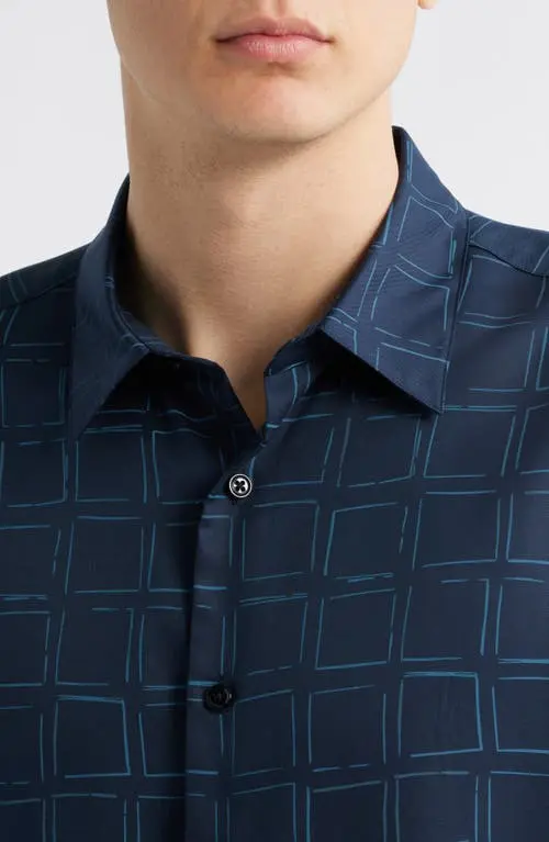 Theory Irving Grid Print Short Sleeve Lyocell Button-up Shirt - Blue Multi