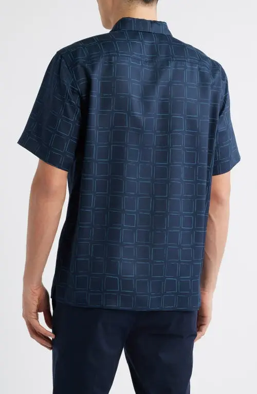 Theory Irving Grid Print Short Sleeve Lyocell Button-up Shirt - Blue Multi