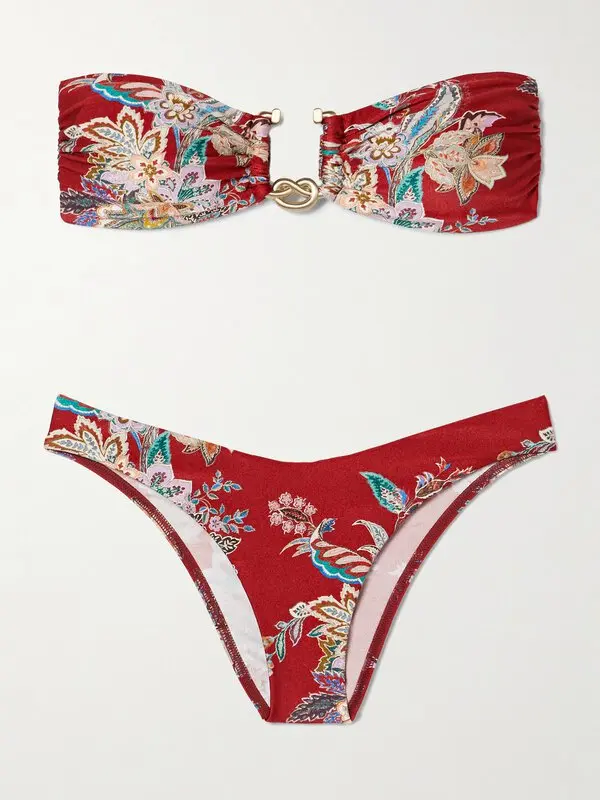Zimmermann Rhiannon Embellished Printed Bandeau Bikini - Red