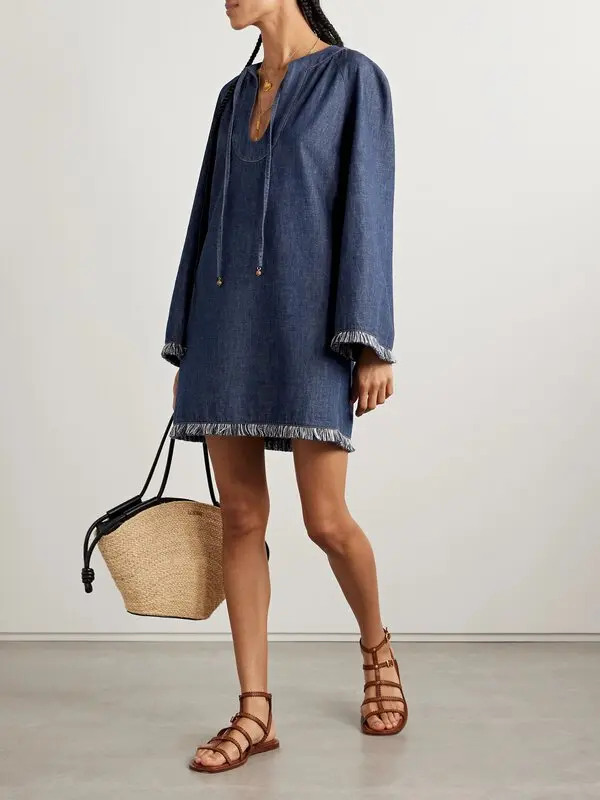 Zimmermann Rhiannon Frayed Denim Mini Dress