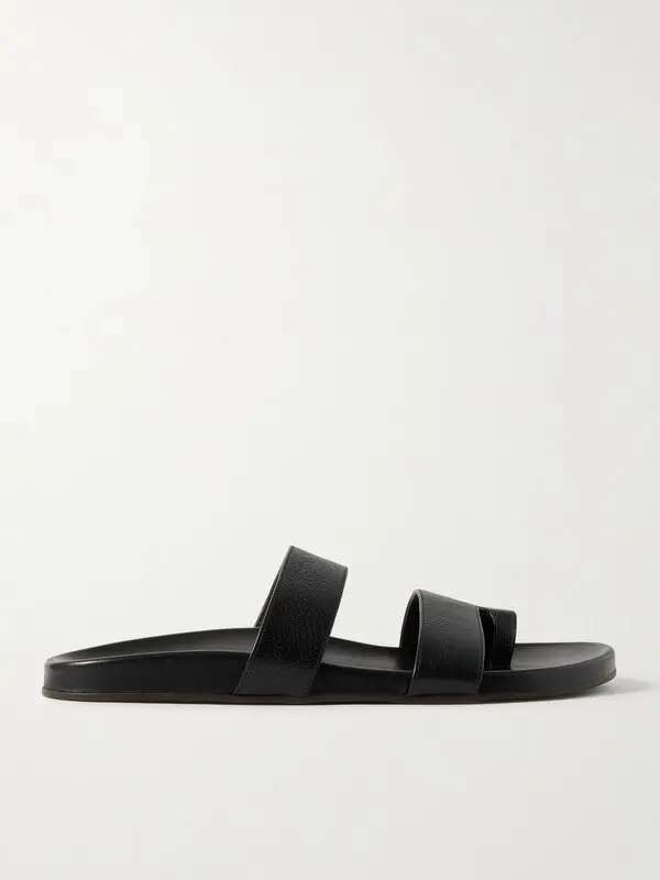 THE ROW Hugh Textured-leather Slides - Black