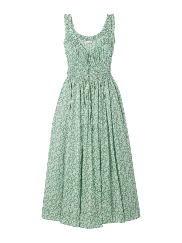 DEn Emmaretta Floral-Print Organic Cotton-Voile Midi Dress - Green - 30%  Off | Editorialist
