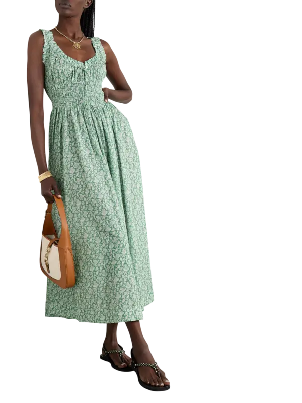 DEn Emmaretta Floral-Print Organic Cotton-Voile Midi Dress - Green - 30%  Off | Editorialist