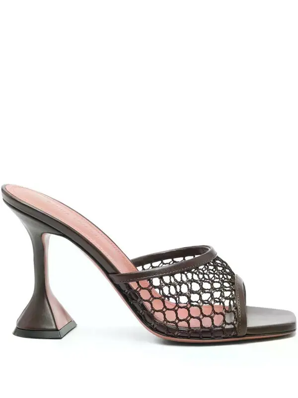Amina Muaddi Lupita Sculpted Heel Sandals - Brown