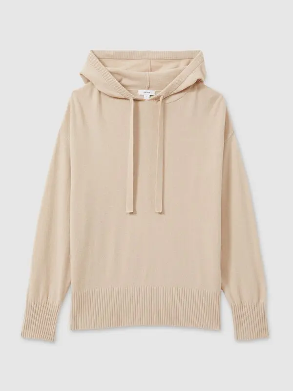Reiss Sammie Wool-Blend Drawstring Hoodie With Cashmere In Nude