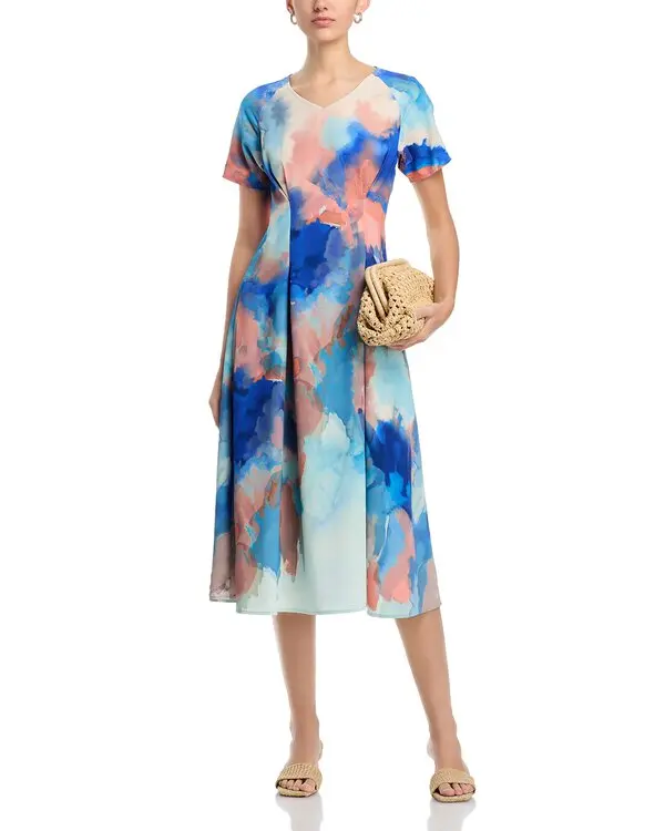 Misook Watercolor Printed Midi Dress