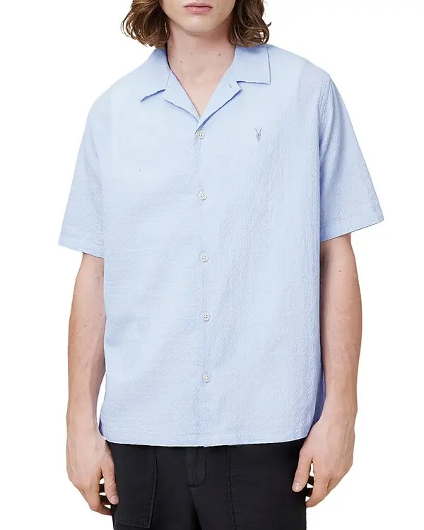 ALLSAINTS Valmer Short Sleeve Button Front Shirt - Shore Blue