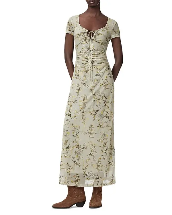 ALLSAINTS Gabby Floral Mesh Maxi Dress - Carmel Stem Green