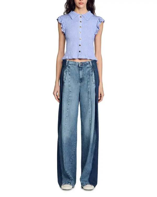 Sandro Satin Smocked Top