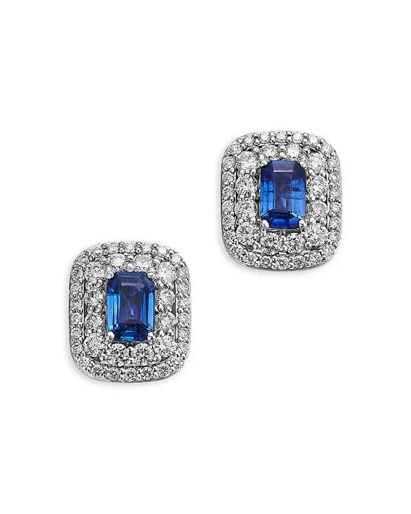 Bloomingdale'S Sapphire And Diamond Stud Earrings - Blue/white Gold